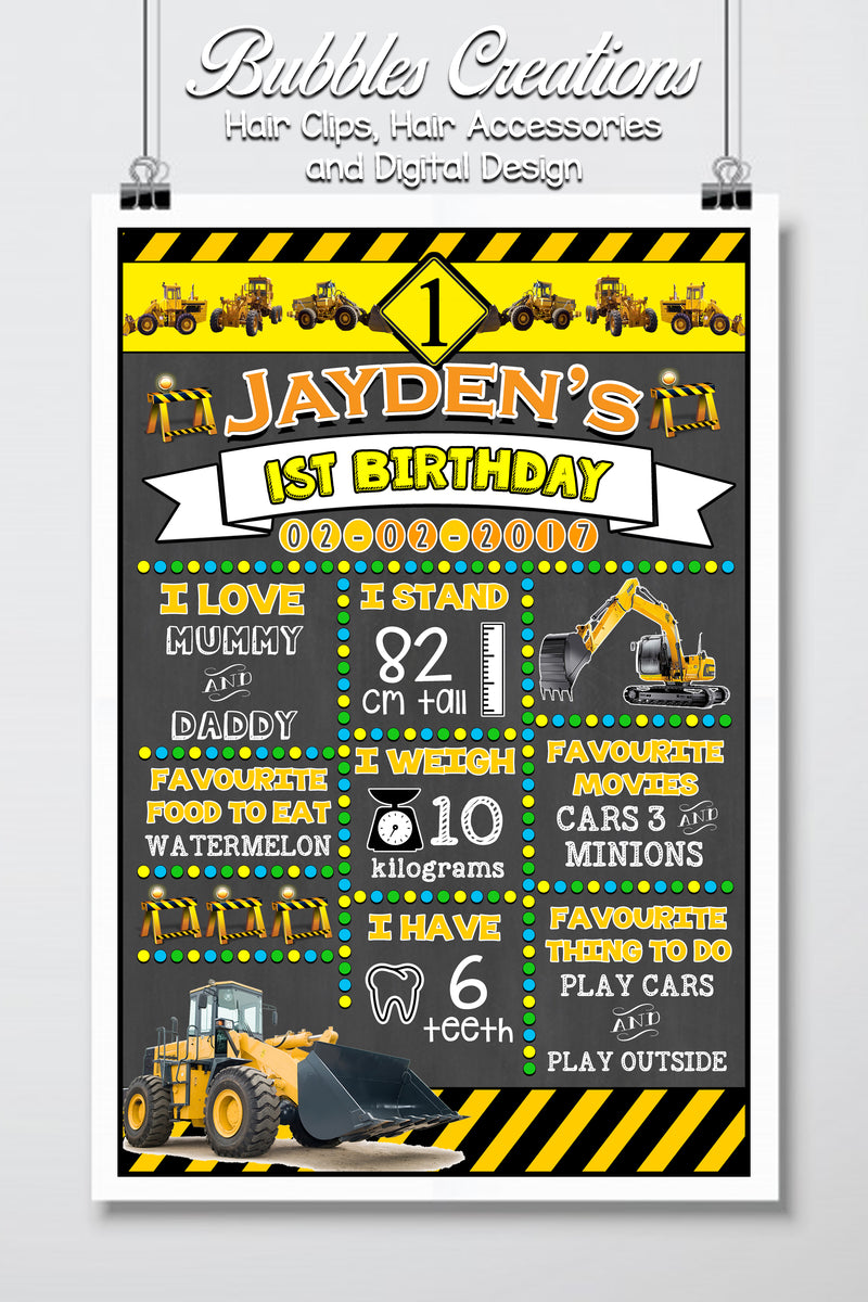 Construction Birthday Board Design – Bubbles Creations and Design