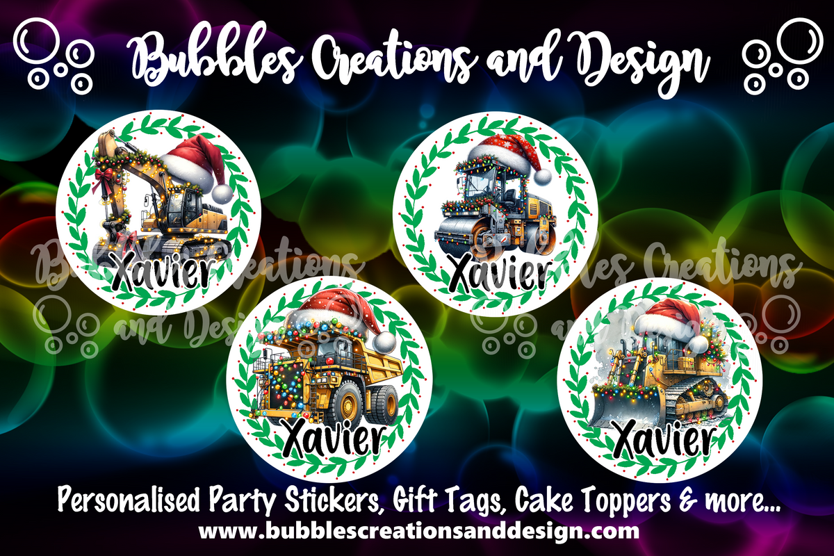 Personalised Christmas Stickers - Earthmoving Machinery – Bubbles ...