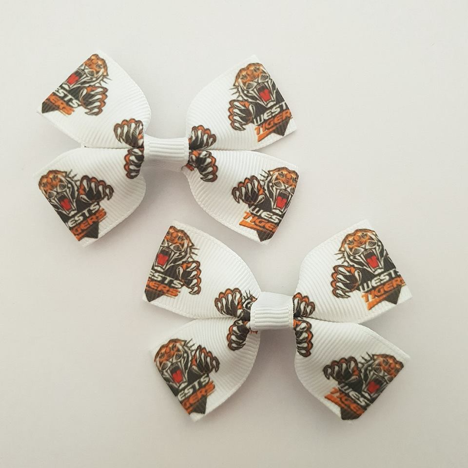 NRL Tigers RIBBON HAIR CLIPS – Bubbles Creations and Design