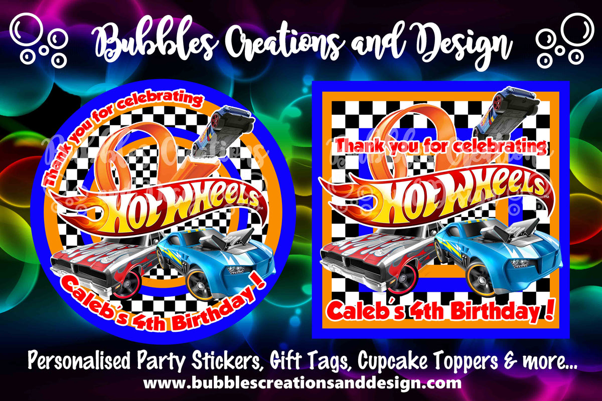 Personalised Party Stickers - Hot Wheels – Bubbles Creations and Design